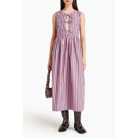 Ganni | Dresses | Ganni Striped Maxi Poplin Dress Coquette Cottagecore ...